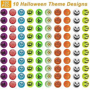 Taocco 100 Pieces Halloween Bouncing Balls,10 Halloween Theme Designs Glow in The Dark Bouncy Toys Balls,Halloween Party Favor Supplies,Classroom Game Rewards,Trick or Treat Party Bag Filler