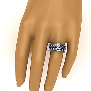 Ringcrown Blue Cz Couple Rings White Gold Filled Heart Womens Wedding Ring Sets Titanium Steel Man Wedding Band