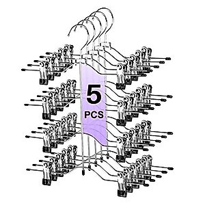 Frezon Multi Layer Pants Hangers, 4 Tier Skirt Hangers with Adjustable Clips, Non Slip Space Saving Closet Organizer Heavy Duty 360 Degree Swivel Hook, Great for Slack, Trouser, Jeans(Black)