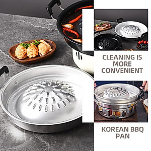 BESPORTBLE Thai Korean Bbq Grill Pan, Stainless Steel Barbecue Grill Tray Camping Bbq Pan Smokeless Roasting Pan Cooking Meat Vegetable Stovetop Plate for Outdoor 30cm