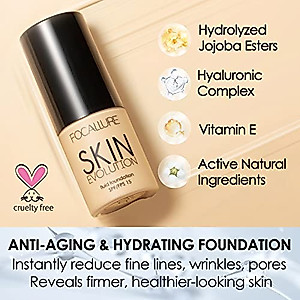 FOCALLURE 2 Pcs Liquid Foundation, Skin Evolution Foundation + Concealer, Full Coverage Foundation Makeup, Durable, Waterproof, Oil-Control, Hides Wrinkles & Lines, Warm Ivory