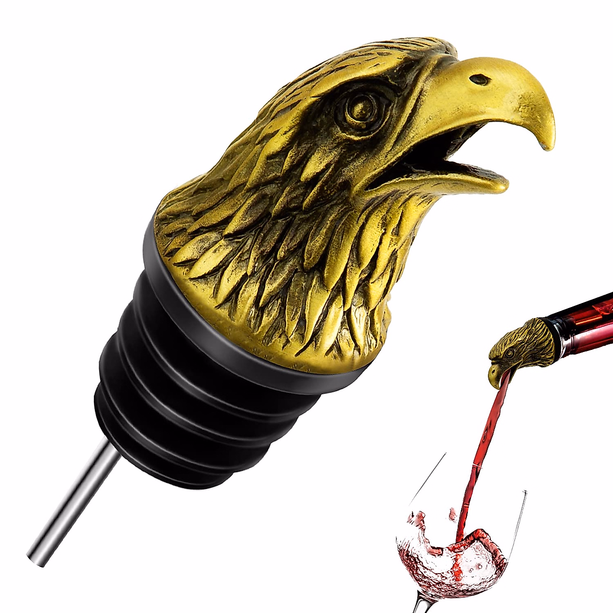 Lion Wine Pourer for Wine Bottles, Stainless Steel Animal Bar Liquor Bottle Pourer Liquor Pour Spout for Liquor Bottles, Speed Pourer Wine Areator Spout Bottle Pourer for Alcohol (Eagle Head)