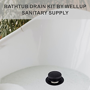 Black Bathtub Drain Tip Toe Tub Conversion Kit Assembly,Wellup Tub Drain Trim Kit with Two Hole Overflow Faceplate,Matte Black