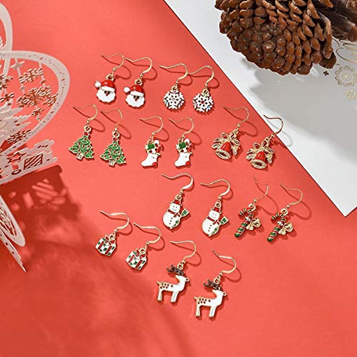 9 Pairs Christmas Drop Earrings Set Thanksgiving Xmas Holiday Dangle Earrings Jewelry Set for Womens