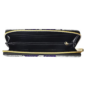 AFPANQZ Gothic Sugar Skulls Women's Wallets Large Capacity with RFID Protection Leather Long Clutch Phone Holder Zip Inner Pocket Multi-Cards Slots Large Travel Wallet Bifold Purses Silver Purple