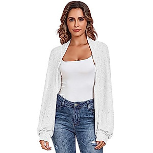 ZAFUL Women's Long Sleeve Open Front Bolero Shrug Crop Top Cardigan Elegant White L