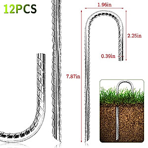 Pack 12 Galvanized Rebar Stakes Heavy Duty J Hook Anchor Stakes,Ground Anchors, Ground Stakes Tent Stakes Steel Ground Anchors, Heavy Duty Garden Stakes for Chain Link Fence