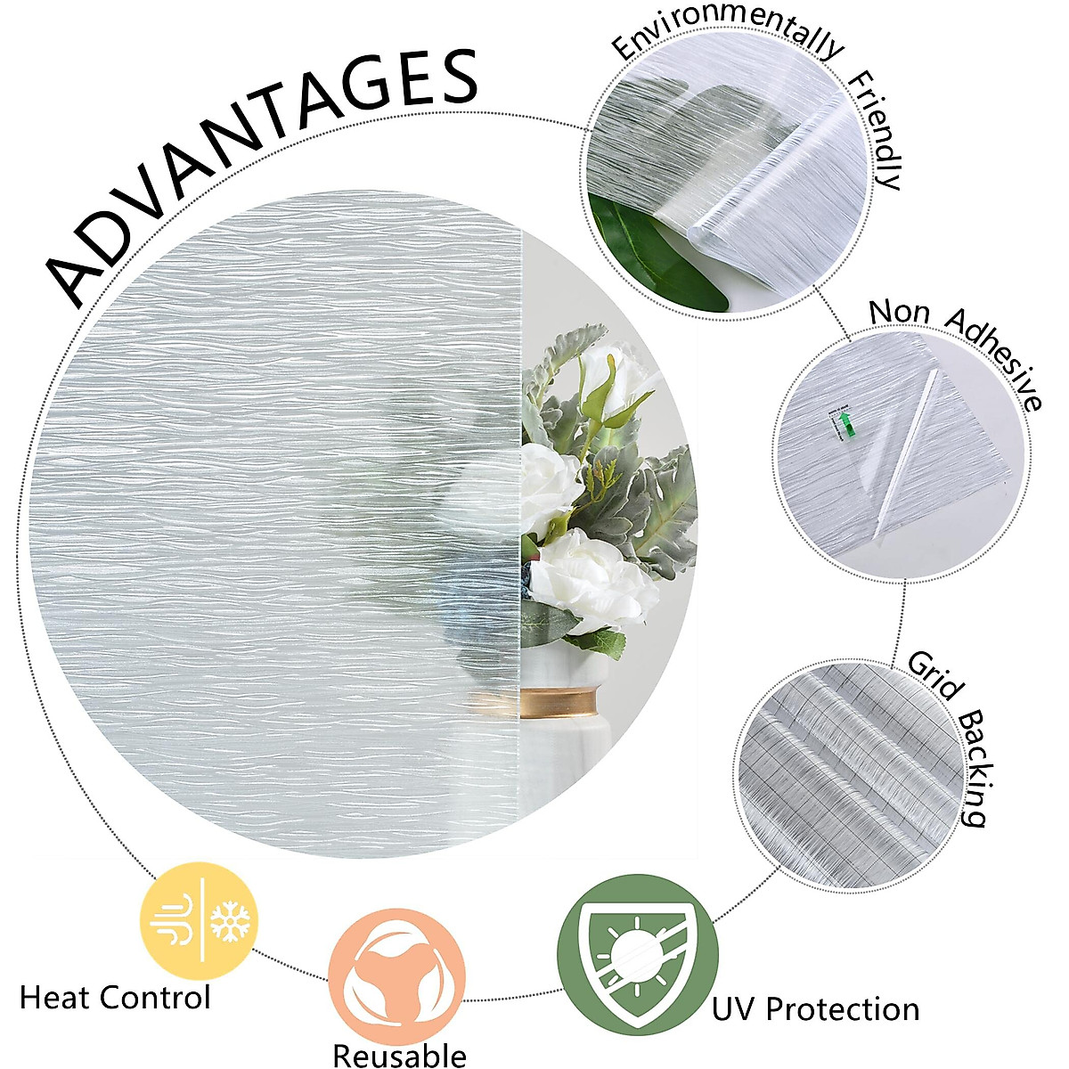 VELIMAX Frosted Window Privacy Film Non Adhesive Window Cling Removable Glass Covering Clear Water Opaque Window Film for Home Anti UV 17.7x78.7 inches