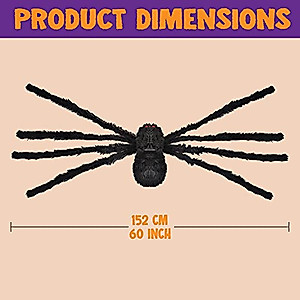 JOYIN 5 Ft. Halloween Outdoor Decorations Hairy Spider,Scary Giant Spider Fake Large Spider Hairy Spider Props for Halloween Yard Decorations Party Decor, Black