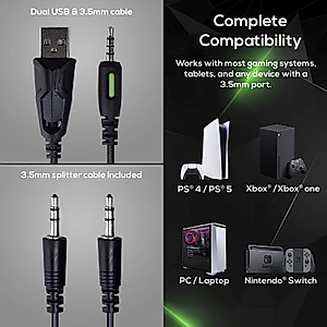 Phenom EXPO3 Stereo Gaming Headset for PS4, Xbox, Tablet or Smartphone, Noise Cancelling Headphones with Boom Mic and LED Glow Lights (Green)