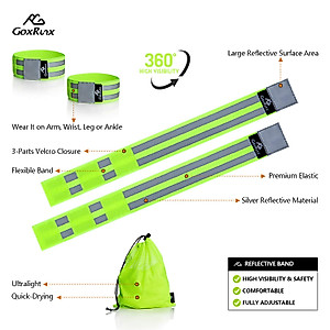 Reflective Bands Running Gear 6 Pack-Adjustable Reflective Armband Arm Wrist Ankle Leg Bands Reflectors -Reflective Tape Straps for Clothing Night Running Cycling Walking -Slap Bracelets,Green