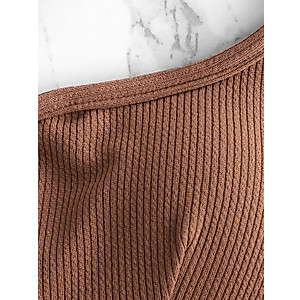 ZAFUL Women's High Cut Bikini Sets Ribbed V-Wire Cami Bikini Two Piece Swimsuit (3-Light Brown, M)