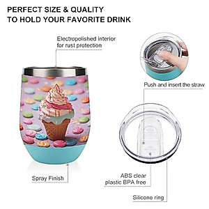 WYUSPGK 304 Stainless Steel Insulated Cup, Many Colored Ice Cream Print Smooth Rim, Durable & Reusable - Perfect for Office, Home, And Travel