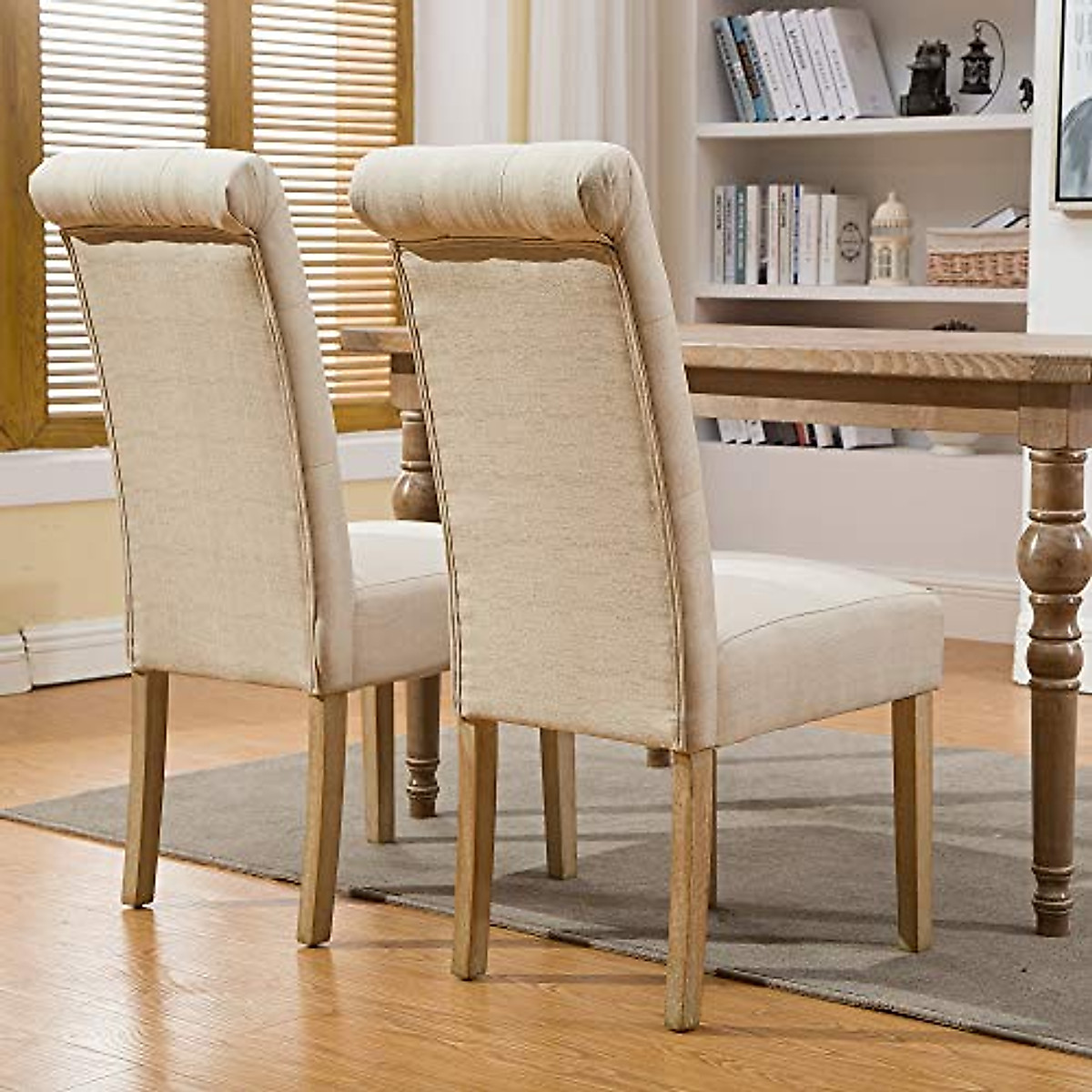 LSSBOUGHT Button-Tufted Classic Accent Dining Chairs with Solid Wood Legs, Set of 4 (Tan)