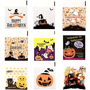 Whaline 400Pcs Halloween Candy Bag, Self Adhesive Clear Cookie Treat Bags, Cellophane Plastic Gift Bags for Halloween Party Supplies, Homemade Craft, Snack Gift Packing (8 Styles)