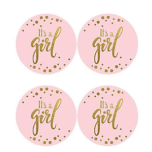 2" Round 50 Pack Pink It's a Girl Label Stickers Baby Shower Party Sticker Labels Candy Stickers for Birthday Party Baby Shower Wedding Favors