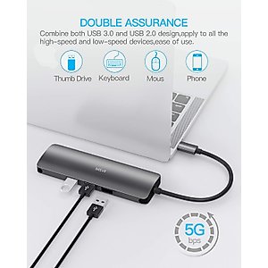 MSVII USB C Hub, 9 in 1 USB Type C Adapter with Ethernet, 4K USB C to HDMI, 3 USB 3.0 Ports, SD/TF Card Reader, 3.5mm Audio Jack, PD Fast Charging for Mac Book Pro and Other Type-C Laptops