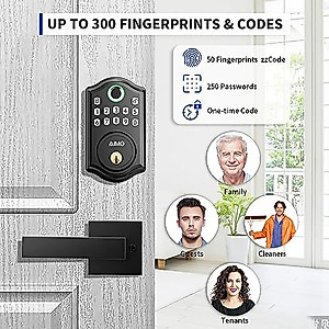 AIMO Fingerprint Door Lock，Keyless Entry Door Lock with Keypad，Full-Metal Electronic Deadbolt，IP65 Waterproof，Auto Lock, Anti Peeking Password, Easy Installation, D1，Matte Black