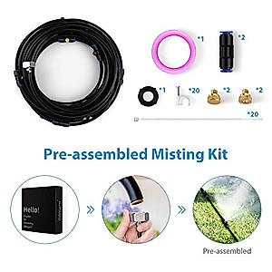 lifeegrn Misting Cooling System, Outdoor Misting System for Patio, 40 FT Misting Line+10 Mist Nozzles+3/4"Brass Adapter,Outdoor Mister System for Patio Garden Trampoline Greenhouse