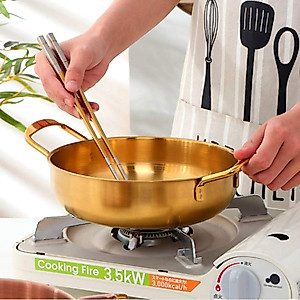 10in Stainless Steel Everyday Pan Color Me Korean Noodle Ramen Pot Small Stockpots Pasta Pots Stir Fry Pan Omelet Paella Pans Small Pots for Home and Outdoor, Dishwasher Safe, Eco Friendly(1pcs)(Gold)