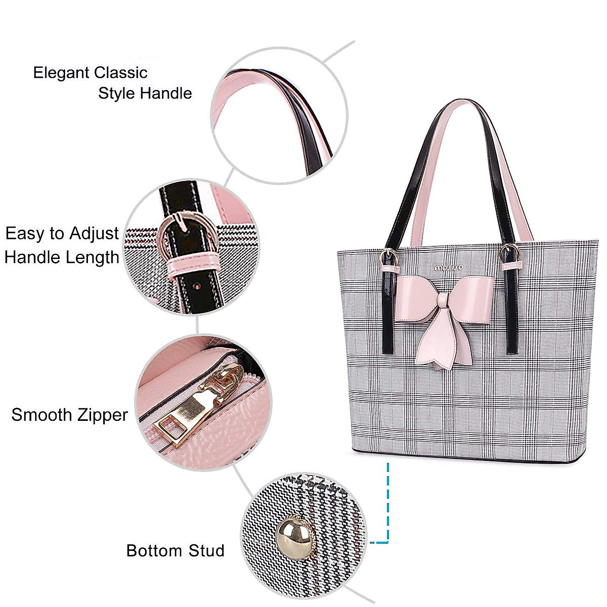 MOSISO Laptop Tote Bag Compatible with MacBook Pro 14 inch M4 M3 M2 M1,Compatible with MacBook Air/Pro,13-13.3 inch Notebook, PU Leather Large Capacity Work Bag Travel Handbag with Grid MO-GID002LTBR