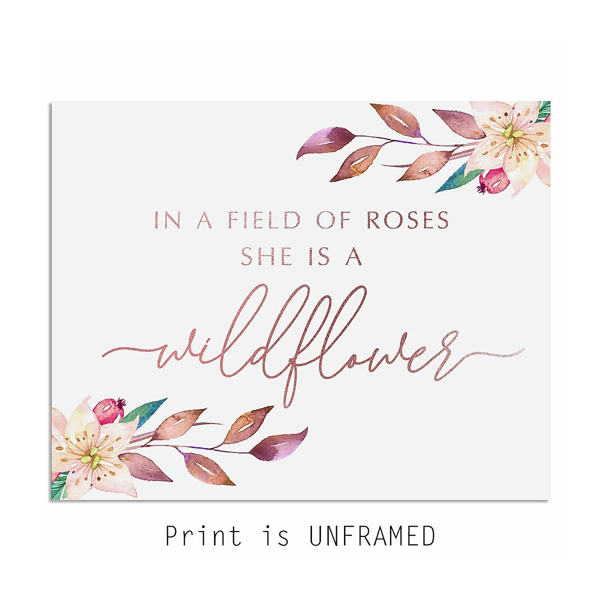In A Field Of Roses, She Is A Wildflower, Girl Room Wall Decor, Floral Flowers Print, Child Art, Nursery Print, Wildflower Decor, Unframed (8X10 INCH)