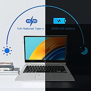 Yoidesu 2 in 1 Laptop, 13.3 IPS HD Touch Screen Display, for J4105 Quad Core CPU, 360 ° Rotation, Fingerprint Unlock, 2.4GHz/5GHz WiFi, 6000mah Battery, BT Laptop Computer for Win