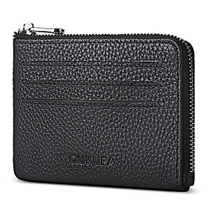 AOLUC Top Grain Genuine Leather Small Slim Mini Change Wallets for Women RFID Blocking Pocket Zipper Wallet Ladies Card Case Coin Purse with ID Window