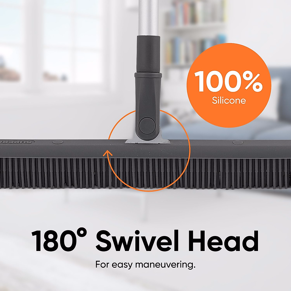 Silicone Broom, Rubber Broom for Pet Hair Hardwood Floor, Silicone Brooms for Floor Cleaning, Pet Hair Rubber Broom for Pet Hair on Carpet, Slim Hair Broom for Carpet, by Superio