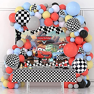 Cars Backdrop Cartoon Cars Birthday Party Supplies 3rd Happy Birthday Backdrop Black White Grid Red Photo Backgrounds Baby Shower Decorations Banner 7x5FT