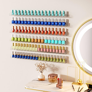 Hexsonhoma 30 Inch Clear Nail Polish Wall Rack with Removable End Caps Set of 6, Acrylic Nail Polish Organizer Wall Mounted,Nail Polish Sorage Shelves for 192 Bottles (30 Inch)