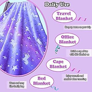 Unicorn Throw Blanket Glow in The Dark Soft Throw Blanket for Girls Boys with Storage Bag, Gifts for Christmas Halloween Birthday Valentines, Kids Blanket, Day Care Home Travel Use, 50"x60" Purple