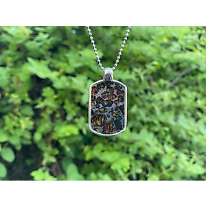 Starborn Sericho Pallasite Meteorite Dog Tag Pendant Sterling Silver