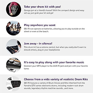 Yamaha DD75 Portable Digital Drums with 2 Pedals, Drumsticks and PA130 Power Adapter