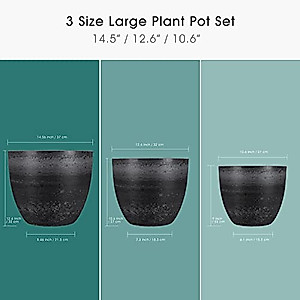 Fetanten Large Plant Pots Indoor, 14.5 Inch 12.5 Inch 10.5 Inch Resin Thicken Porch Outdoor Planter with Drainage Holes Plug for Plants Flowers and Tomato Vegetable Planting