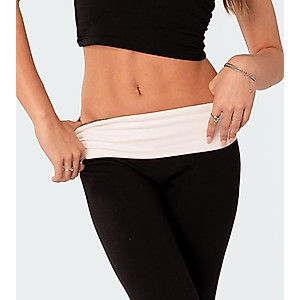 KMBANGI Women Skinny Pants Fold Over Bootcut Stretchy Yoga Flare Leggings Long Y2k Joggers Sweatpants Lounge Streetwear(Lapel Waist Black,S)