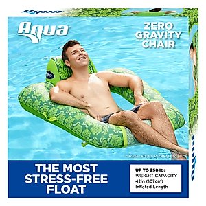 Aqua LEISURE Zero Gravity Pool Chair Lounge, Inflatable Pool Chair, Adult Pool Float, Heavy Duty Floral Trip Lime Green,(L x W x H): 40 x 42 x 16