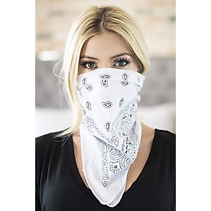 RIAH FASHION Fabric Face Cover Multi-Purpose Cotton Unisex Bandana - Mouth Shield Scarf Handkerchief, Headwear Balaclava Wrap (1, White)