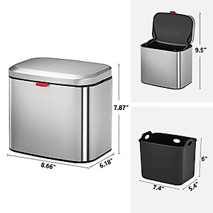 Nunsino Hanging Kitchen Compost Bin 4 Liter / 1.05 Gallon includes 30 Compostable Bags, Trash Can with Removable Inner Bucket, Stainless Steel, Airtight Lid, Silver