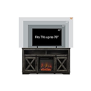 Okvnbjk Fireplace TV Stand for TVs up to 70", Entertainment Center with 18" Electric Fireplace, Farmhouse TV Stand Industrial Media Console with Sliding Barn Door for Living Room, 58 Inch, Dark Oak