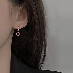 SLUYNZ 925 Sterling Silver Black Heart Hoop Earrings for Women 1.4CM Heart Hoop Dangle Earrings (C-Rose Gold)