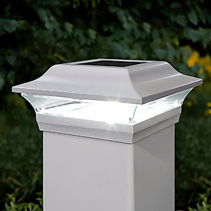 Classy Caps SL214W Imperial Outdoor Solar Post Cap Fence and Deck Light, Bright White Light, Fits 5" x 5" Post, White Powder Coated Aluminum