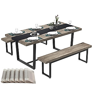 STHOUYN 71" 6ft Large Dinner Table for 6 8 Seat Dining Room Table, Rectangular Farmhouse Modern Kitchen Long Black & Grey Industrial Conference (Grey)