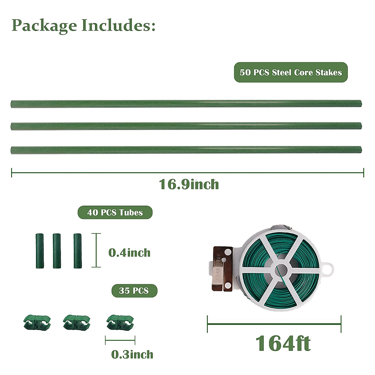 Xiny Tool 126pcs Garden Stakes Set, Includes 50Pack 17" Garden Poles, Tomato Climbing Plant Trellis Plant Climbing Frame for Vegetables Cucumber Fences Beans Outdoor Gardening
