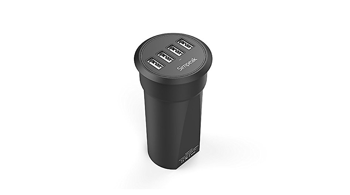 Simpeak 4-Port USB Desk Charger - Grommet Mount, Space-Saving