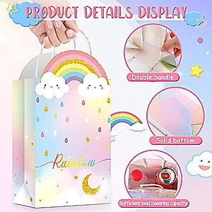 16 Pieces Rainbow Party Favor Bags Rainbow Present Bags with Handles Cloud Birthday Goodie Candy Bags Pastel Party Treat Gift Bags for Kids Girls Cloud Rainbow Party Decor Baby Shower Party Supplies