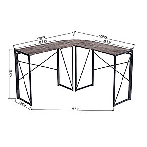 Geniqua 3-Piece L-Shaped Wooden Computer Folding Table Corner Desk Space-Saving Industrial Style PC Laptop Desk for Workstation Home Office
