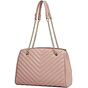 FOXLOVER Geniune Leather Tote Bags for Women, Ladies Medium Designer Shoulder Purse Quilted Handbag with Chain Strap (Apricot)