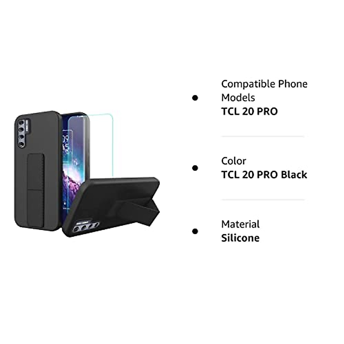 Sitikai Case for TCL 20 PRO 5G Phone Case, Stand Phone Case with Tempered Glass Screen Protector Hide Telescopic Folding Kickstand Shockproof Protective Cover Case for TCL 20 PRO 5G - Black