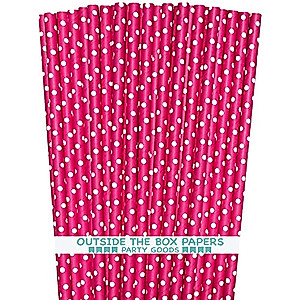 Paper Straws - Hot Pink White Polka Dot - Valentine's Day Birthday Party Supply - 7.75 Inches - Pack of 100 Outside the Box Papers Brand